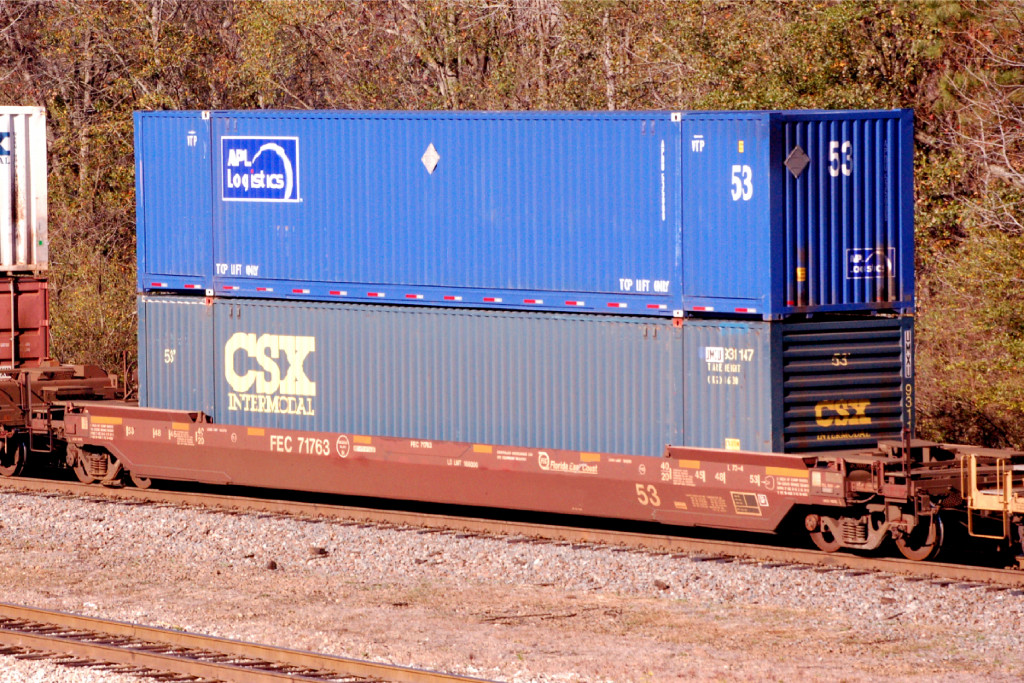 Florida East Coast Railway (FEC) stack car #71763 with 53 foot containers APDU 535008 & UMXU ...